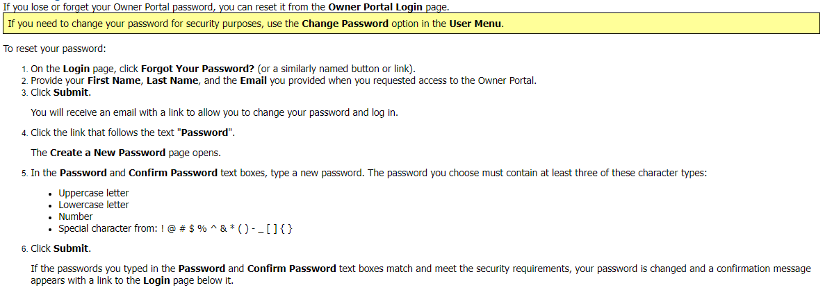 Using the Owner Portal
