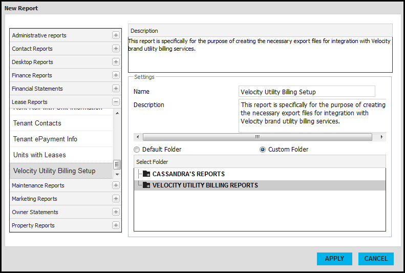 Velocity Utility Billing Report