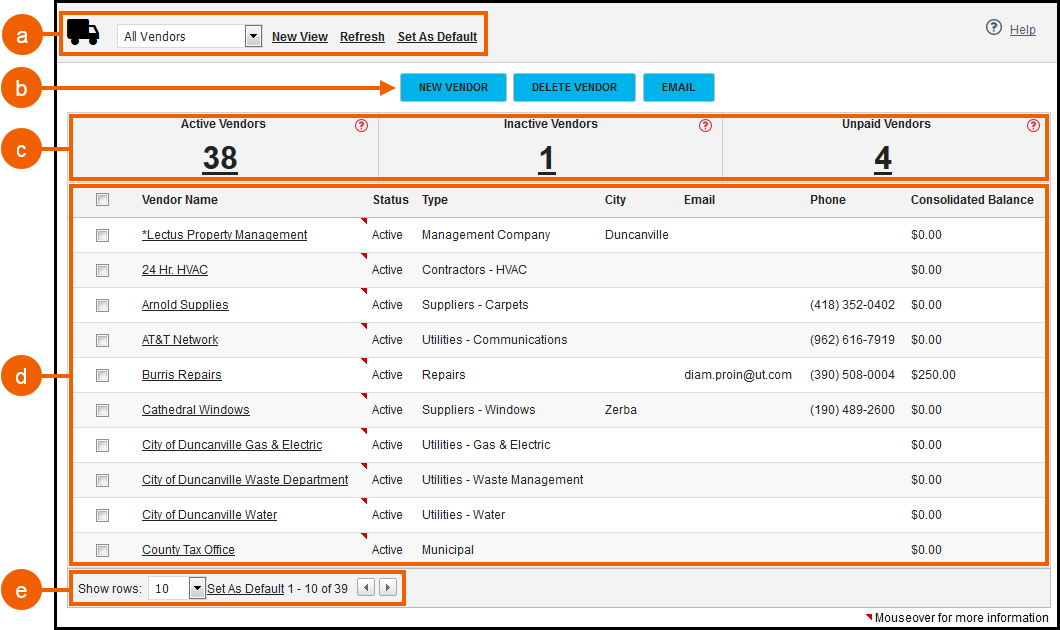 The Vendors List View